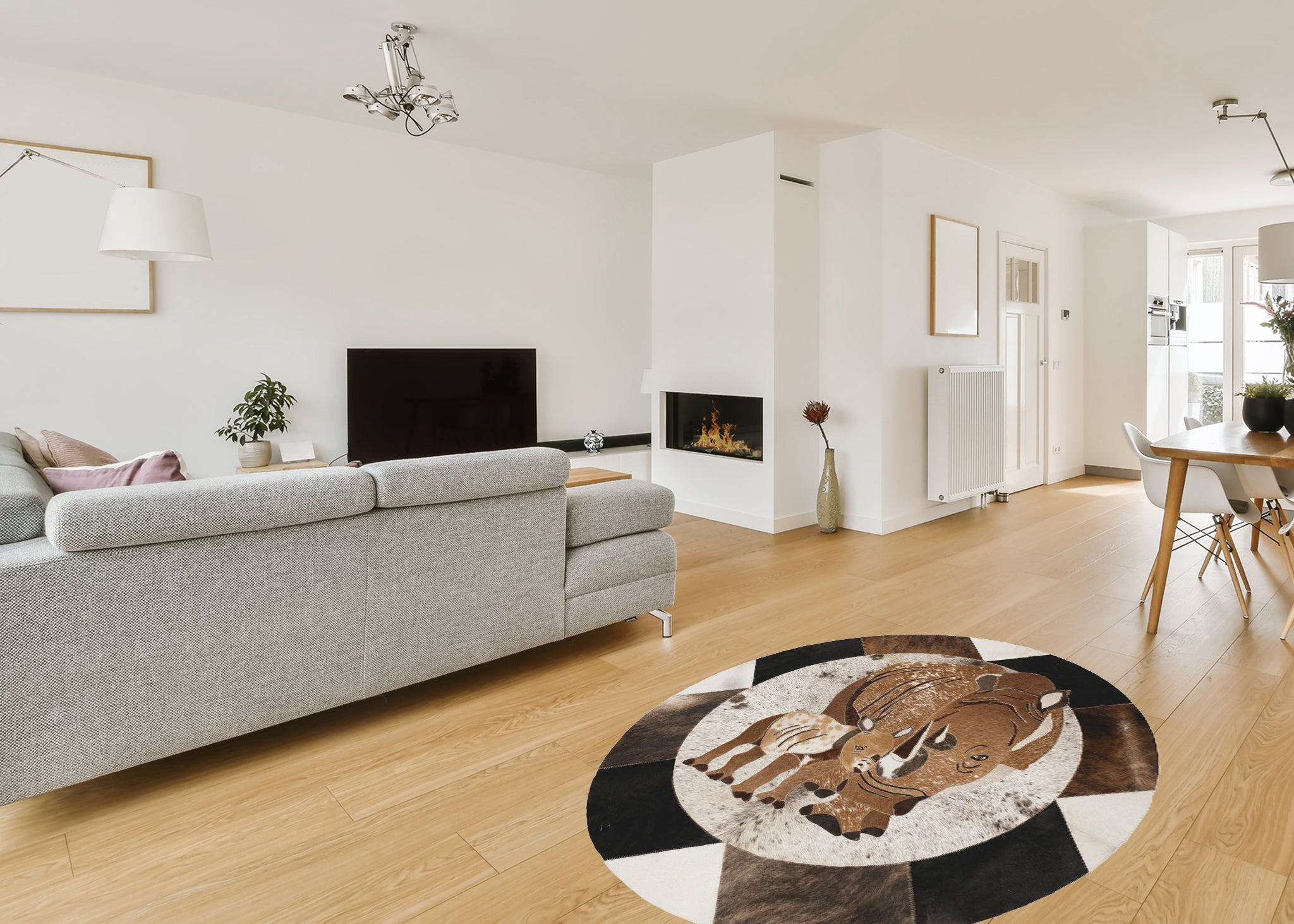 Mythical Rhino & Baby - Round Rug – Vukari